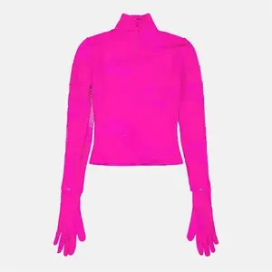 Balenciaga Long-sleeve Printed High Neck Cropped Top