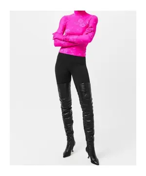 Balenciaga Long-sleeve Printed High Neck Cropped Top