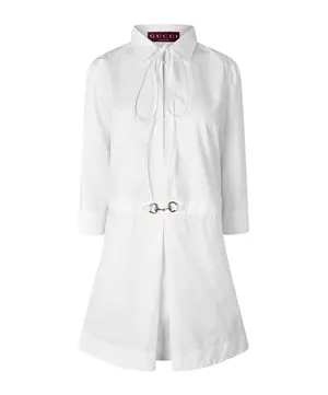 Gucci Cotton Shirt Dress With Horsebit Detail - White