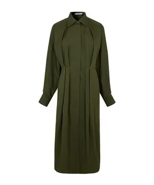 Givenchy Midi Shirt Dress With Tailored Pleats - Green