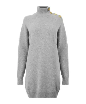Balmain Knit Turtleneck Mini Dress With Button Detail - Gray