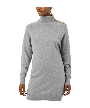 Balmain Knit Turtleneck Mini Dress With Button Detail