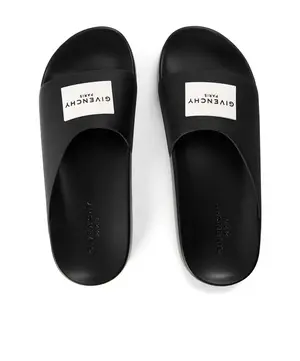 Givenchy Logo Open Toe Flat Slides - Black