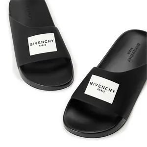 Givenchy Logo Open Toe Flat Slides - Black