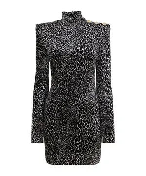 Balmain Leopard Print High Neck Mini Dress