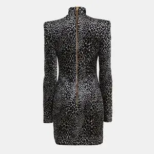 Balmain Leopard Print High Neck Mini Dress