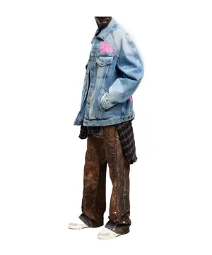 Palm Angels Single-breasted Denim Jacket With Pink Print