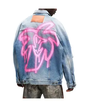 Palm Angels Single-breasted Denim Jacket With Pink Print