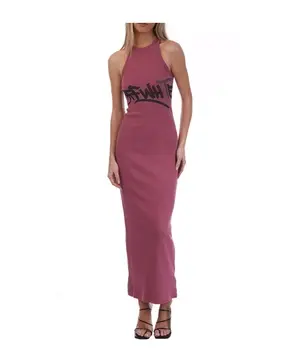 Off-White Ribbed High-neck Sleeveless Maxi Dress - Red
