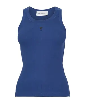 AMI Paris Logo Embroidered Ribbed Vest - Blue