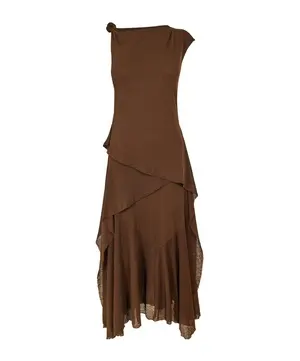 GANNI Sleeveless Off-shoulder Maxi Dress With Layered Ruffle Hem