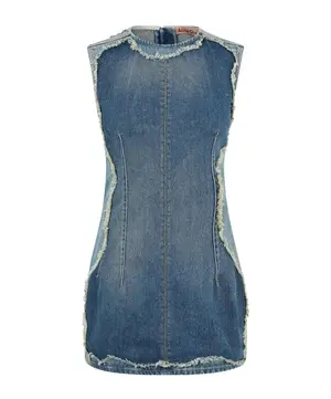 Acne Studios Denim Mini Dress With Ruffled Trim - Blue