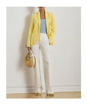 Ralph Lauren Classic Slim-fit Cotton Blazer With Embroidered Emblem - Yellow
