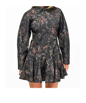 GANNI Printed Mini Dress With Lace Hem