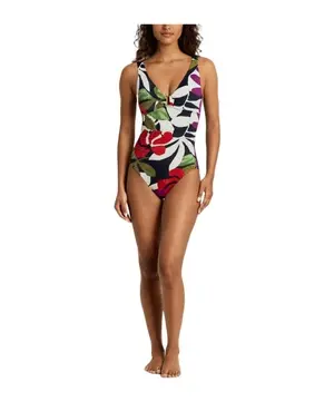 Ralph Lauren Plunge Floral Ring Detail Swimsuit - Brown