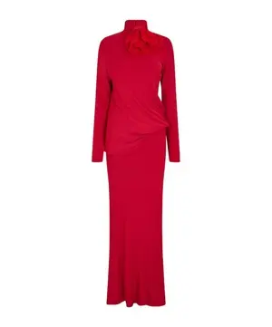 Magda Butrym Long Sleeve Draped Maxi Dress With Floral Neckline And Open Back