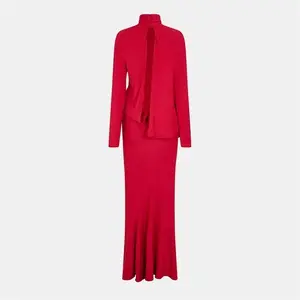 Magda Butrym Long Sleeve Draped Maxi Dress With Floral Neckline And Open Back