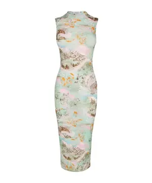 Off-White Sleeveless Printed Midi Dress - Multicolor