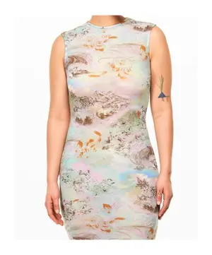 Off-White Sleeveless Printed Midi Dress
