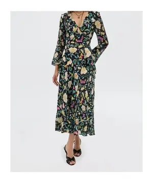 Rixo Cedar Printed Long Sleeve V-neck Dress