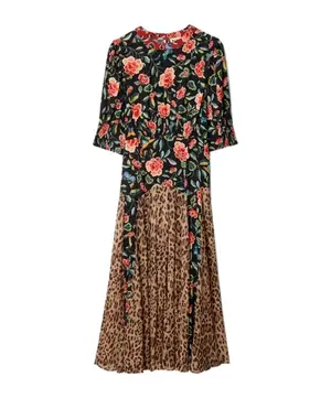 Rixo Meg Boho Dress Floral And Leopard Print Maxi - Multicolor
