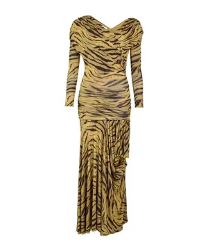 GANNI Printed Jersey Long Maxi Dress - Brown
