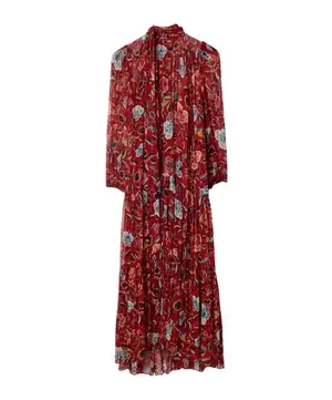 Rixo Adalind Printed Long Sleeve Tie-waist Maxi Dress - Red