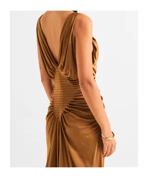 Versace Pleated V-neck Dress - Brown
