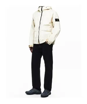 Stone Island Hooded Zip-up Casual Jacket With Logo Patch