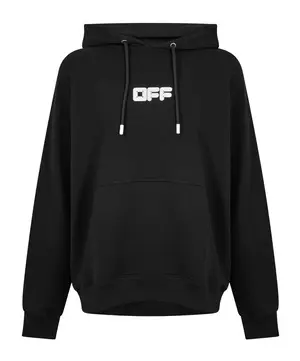 Off-White Off" Logo Drawstring Hoodie - Black