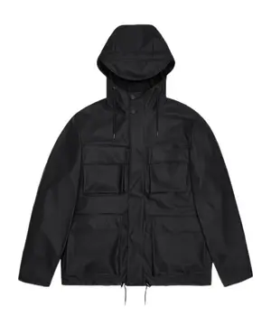 Rains Hooded Long-sleeved Raincoat With Snap Closure And Multiple Pockets