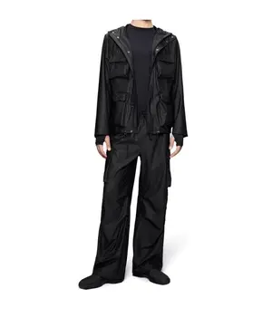 Rains Hooded Long-sleeved Raincoat With Snap Closure And Multiple Pockets