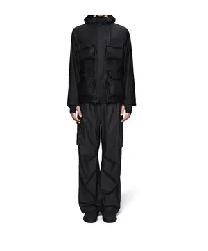 Rains Hooded Long-sleeved Raincoat With Snap Closure And Multiple Pockets