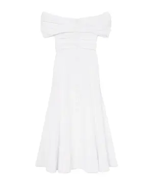 Celine Cotton Poplin Off-shoulder Midi Dress With Bralette Detail - White