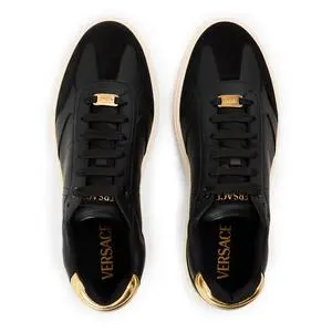 Versace Low Top Sneakers With Gold Tone Detailing