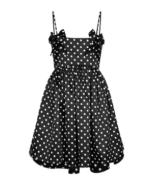 GANNI Satin Polka Dot Mini Dress With Bow Detail - Black