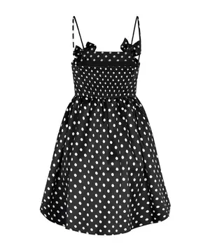 GANNI Satin Polka Dot Mini Dress With Bow Detail