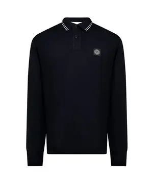 Stone Island Logo Cotton Compass Patch Polo Shirt - Black