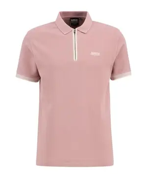 Barbour Logo Zip-up Polo Shirt - Pink