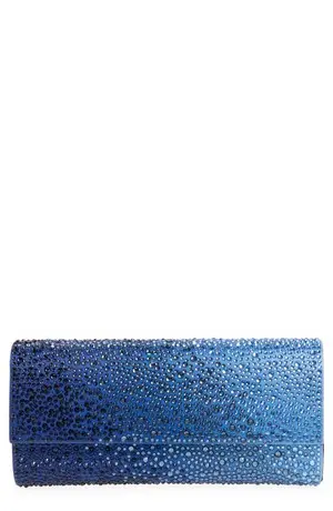 Judith Leiber Crystal Embellished Satin Clutch - Silver Blue