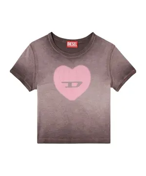 DIESEL® Short Sleeve Two-tone T-shirt With Heart Graphic - Gray