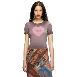 DIESEL® Short Sleeve Two-tone T-shirt With Heart Graphic - Gray