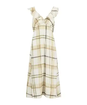 Barbour Plaid Maxi Dress With Ruffled V-neck