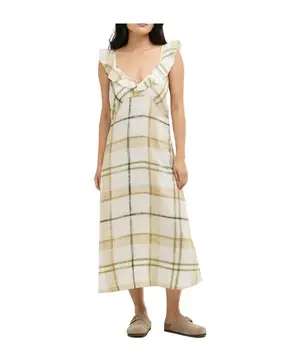 Barbour Plaid Maxi Dress With Ruffled V-neck