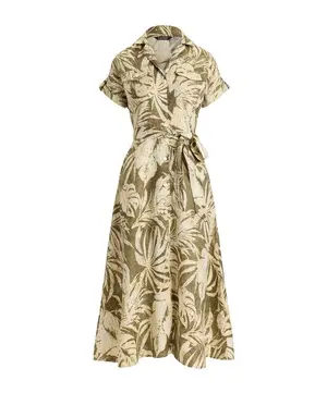 Ralph Lauren Shirt Dress With Tropical Print And Belted Waist - Nude