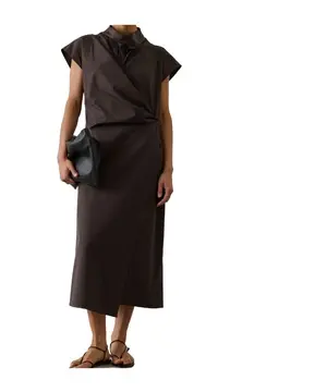 Soeur High Neck Short Sleeve Midi Dress - Black