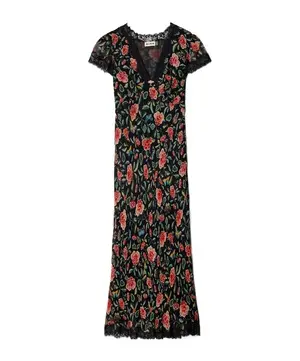 Rixo Floral Print Maxi Dress With Lace Trim