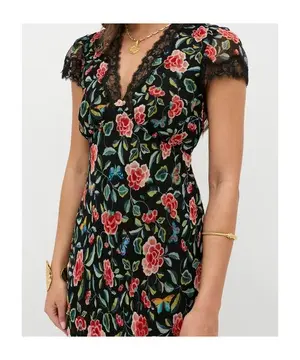 Rixo Floral Print Maxi Dress With Lace Trim