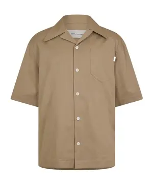 AMI Paris Camp Collar Short Sleeve Plain Shirt - Brown