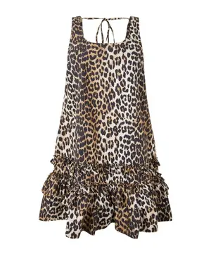 GANNI Leopard Print Tiered Ruffled Mini Dress - Black